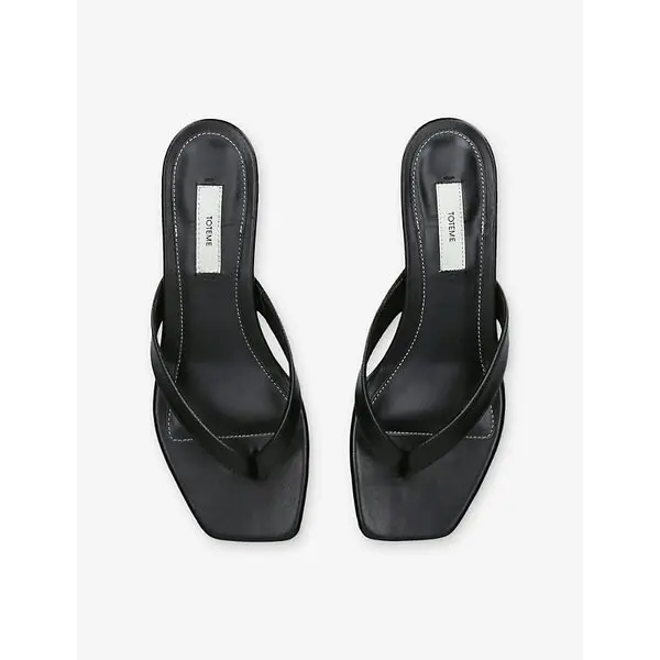 TOTEME Square-toe Leather Heeled Flip Flops - Black