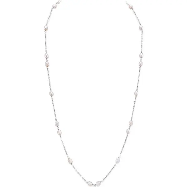 The Pearl Source White Freshwater Pearl Tincup Necklace - Sterling Silver