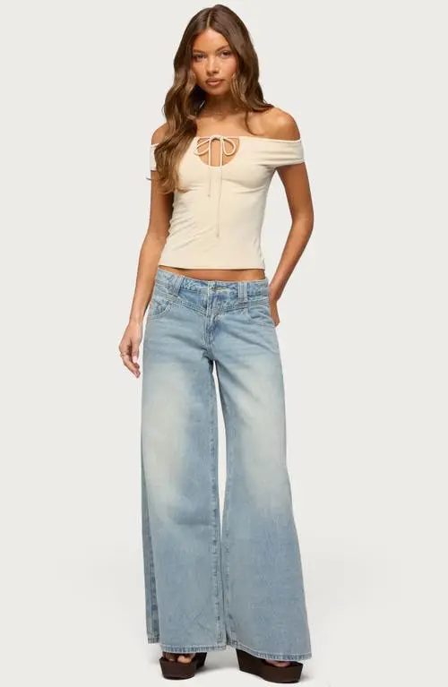EDIKTED Katie Off The Shoulder Keyhole Tie Top