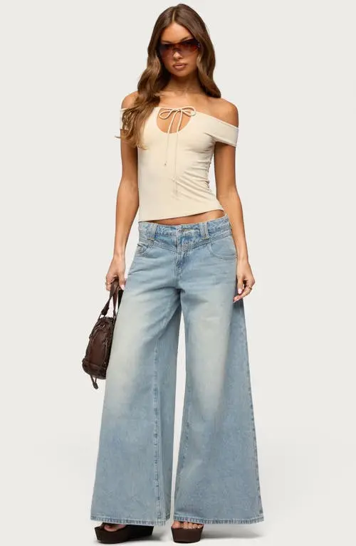 EDIKTED Katie Off The Shoulder Keyhole Tie Top