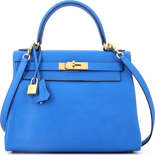 Hermès Kelly Handbag Evercolor With Gold Hardware 28 - Blue