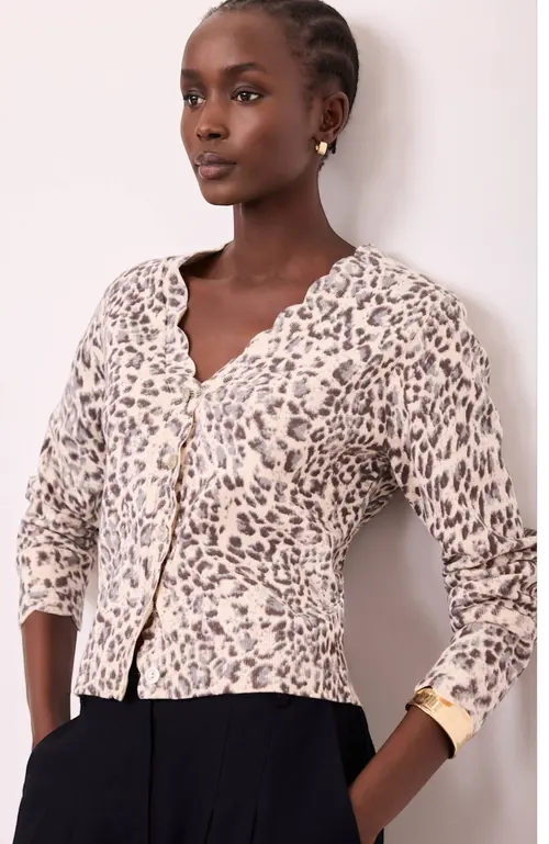 Mint Velvet Leopard Print Scallop Trim Cardigan