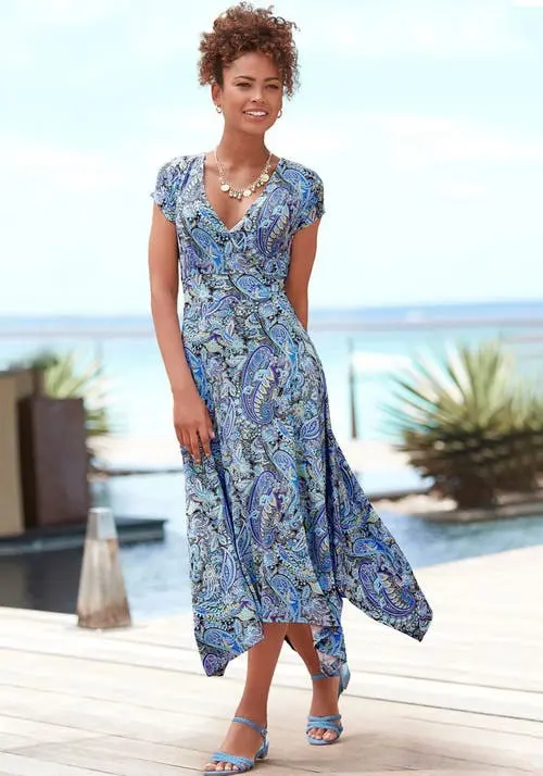 LASCANA Handkerchief Hem V-neck Jersey Knit Dress