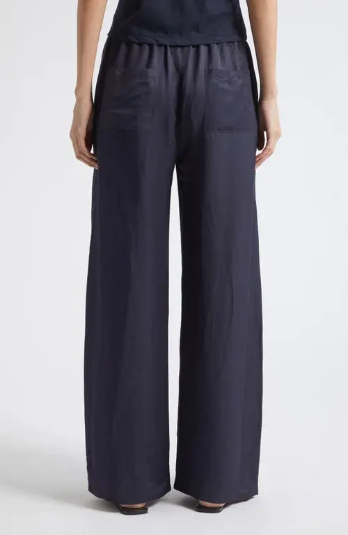 LESET Wide Leg Drawstring Linen Blend Pants - Midnight
