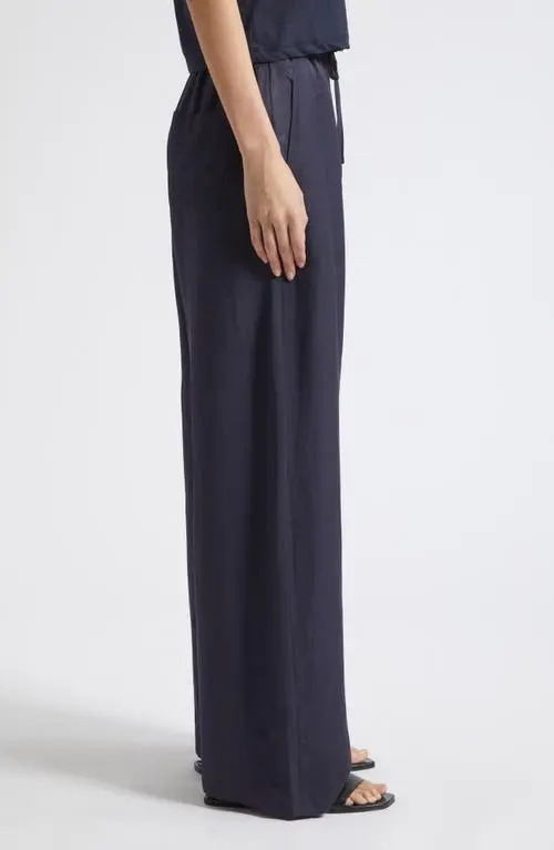 LESET Wide Leg Drawstring Linen Blend Pants - Midnight