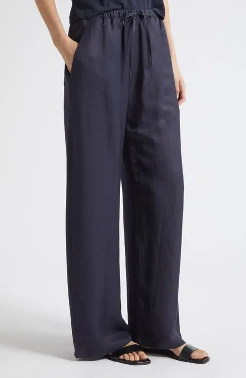 LESET Wide Leg Drawstring Linen Blend Pants - Midnight