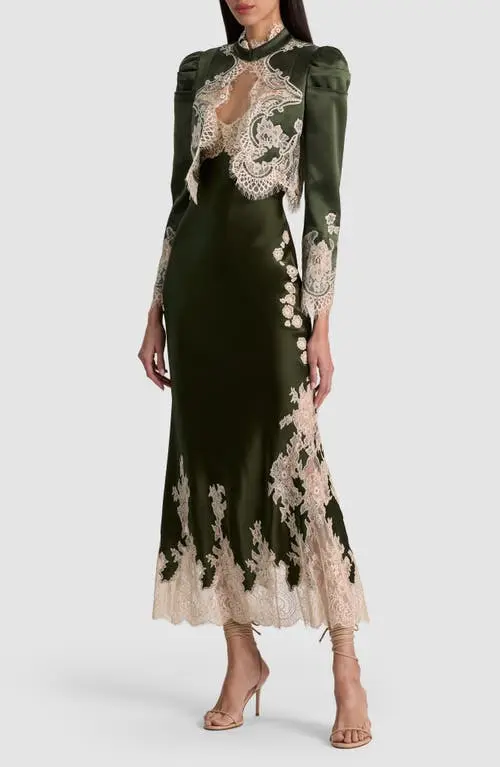 Alice + Olivia Thomsna Puff Sleeve Lace Trim Cropped Jacket