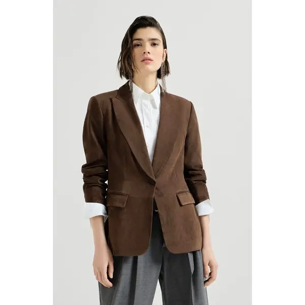 Brunello Cucinelli Suede Blazer With Monili - Rust Brown