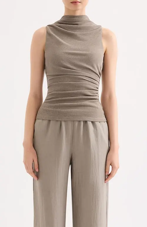 Nude Lucy Winston Mesh Top High Neck Tank With Draped Detailing