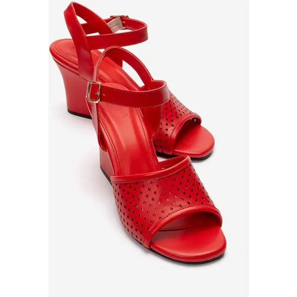 PROLOGUE SHOES Hervon Block Heel Ankle Strap Sandal - Red