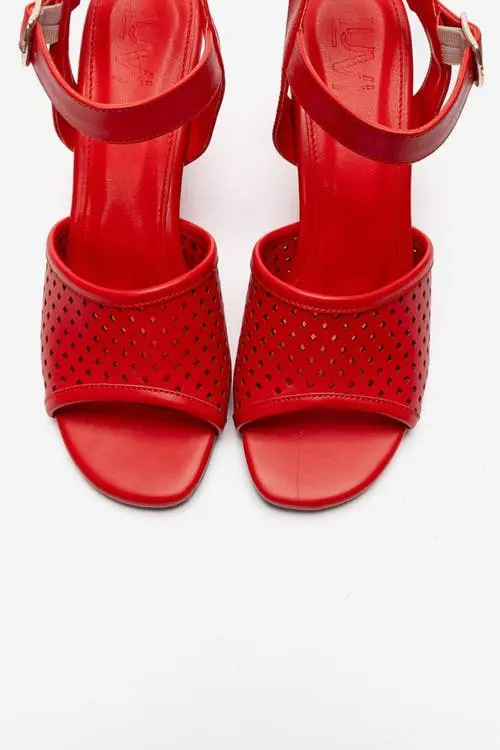 PROLOGUE SHOES Hervon Block Heel Ankle Strap Sandal - Red