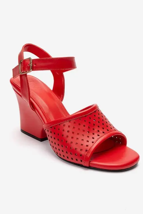 PROLOGUE SHOES Hervon Block Heel Ankle Strap Sandal - Red
