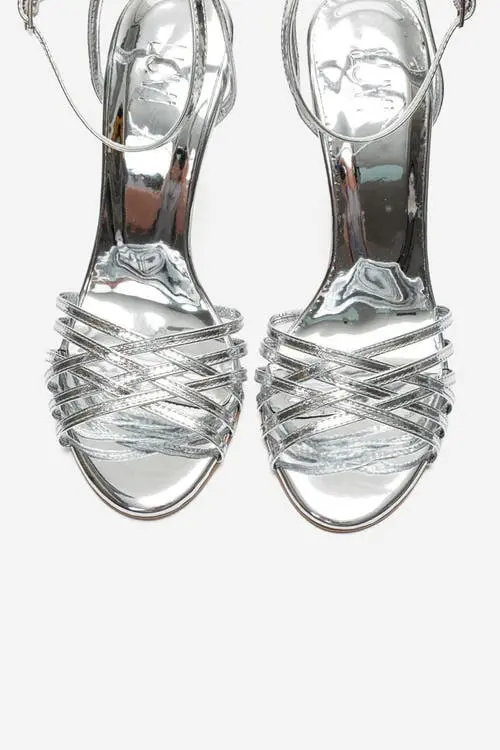 PROLOGUE SHOES Stiletto Ankle Strap Pump - Silver