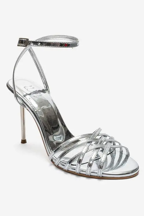 PROLOGUE SHOES Stiletto Ankle Strap Pump - Silver