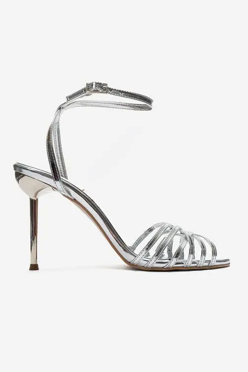 PROLOGUE SHOES Stiletto Ankle Strap Pump - Silver