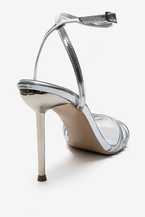 PROLOGUE SHOES Stiletto Ankle Strap Pump - Silver