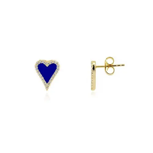 THE LOVERY FINE JEWELRY Mini Cz Halo Heart Stud Earrings - Lapis