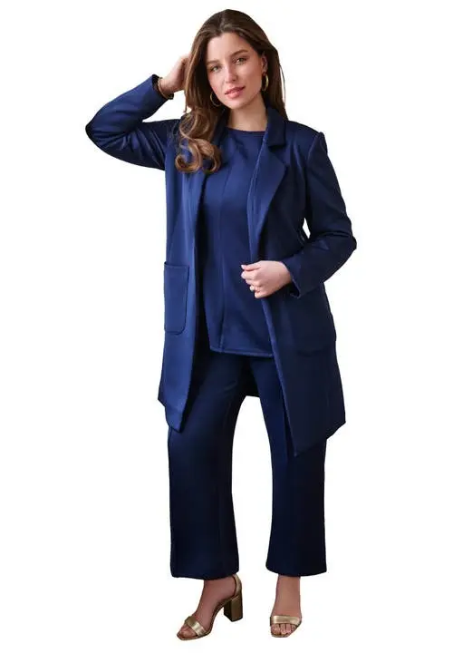 JESSICA LONDON Perfect Ease Knit Duster Jacket - Navy