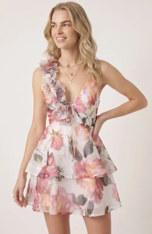 MODENAIRE Floral Ruffle Mini Dress - White