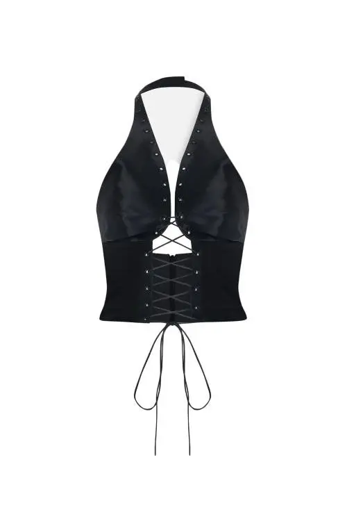 PCFG The Party Edit Crisscross Neck Lace Up Top - Black