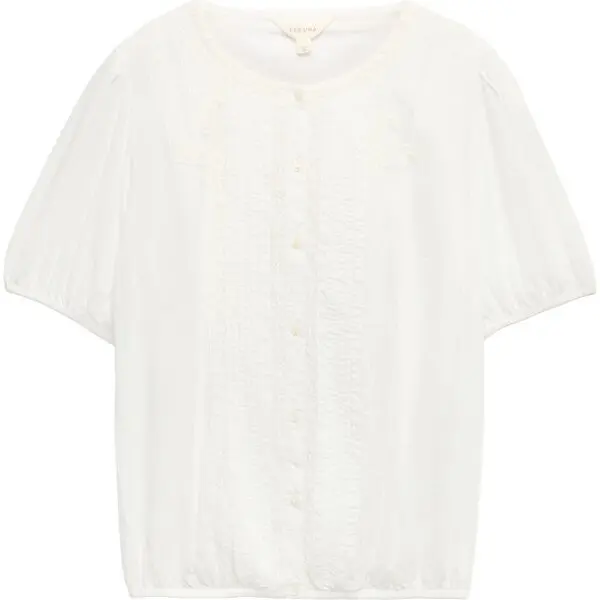 PER UNA BY M&S Pintuck Lace Inset Top With Puff Sleeves