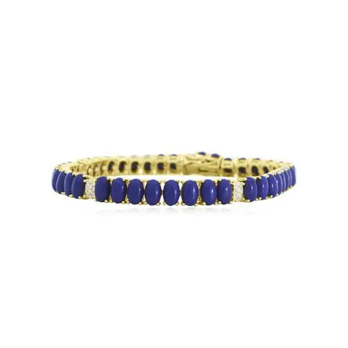 THE LOVERY FINE JEWELRY Gold-plated Sterling Silver Oval Lazuli And Cubic Zirconia Tennis Bracelet - Lapis