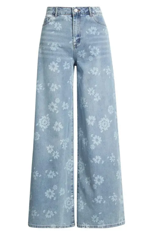 TRACTR Floral Print Wide Leg Jeans