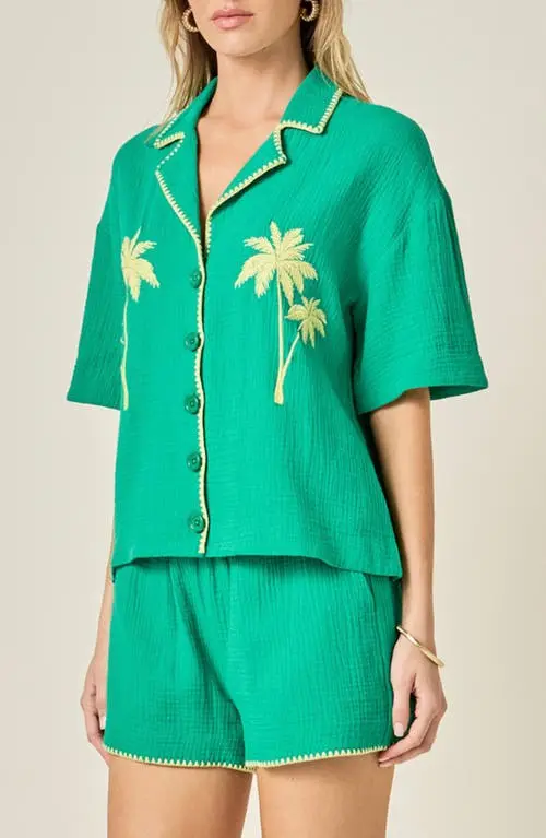 English Factory Tropical Embroidered Button-up Shirt