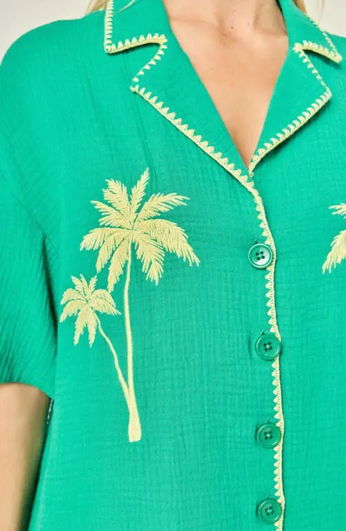 English Factory Tropical Embroidered Button-up Shirt