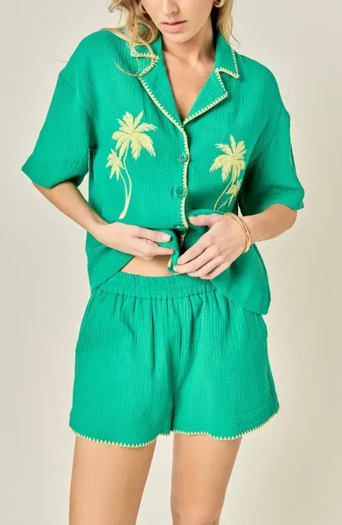 English Factory Tropical Embroidered Button-up Shirt