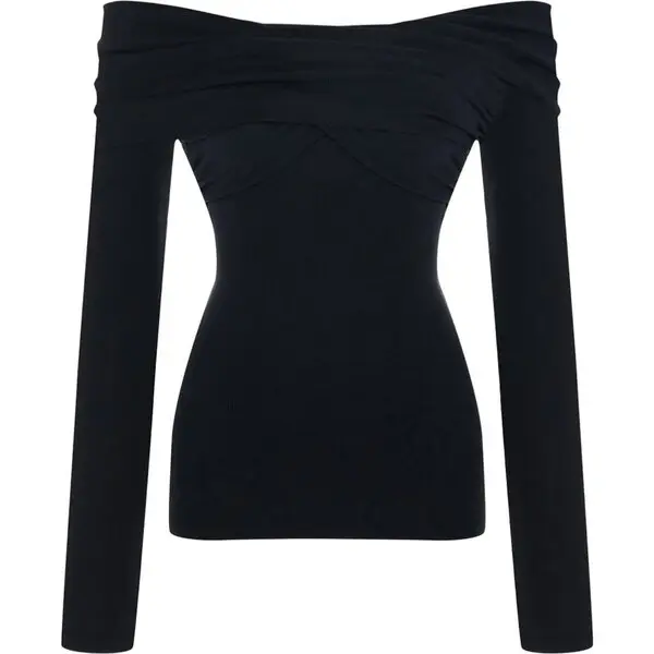 PCFG The Party Edit Rib Draped Long Sleeve Top