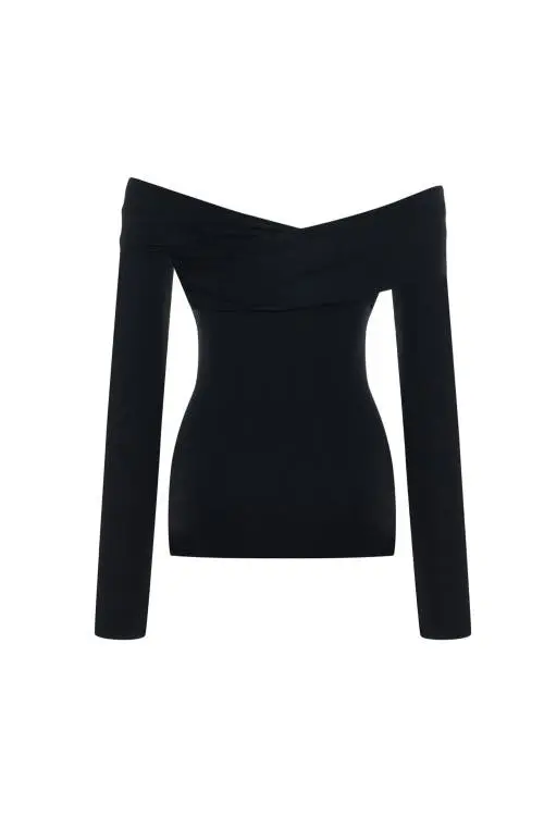 PCFG The Party Edit Rib Draped Long Sleeve Top