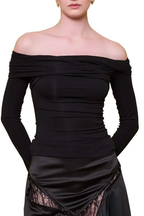 PCFG The Party Edit Rib Draped Long Sleeve Top