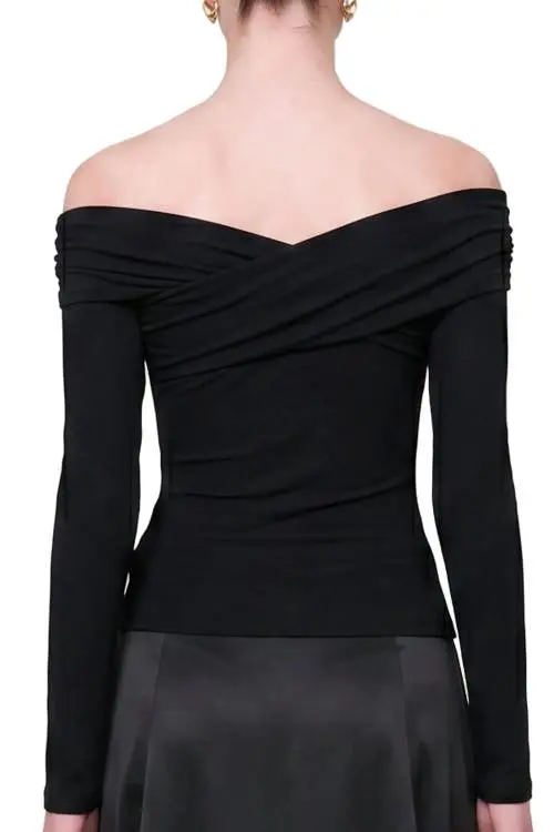 PCFG The Party Edit Rib Draped Long Sleeve Top