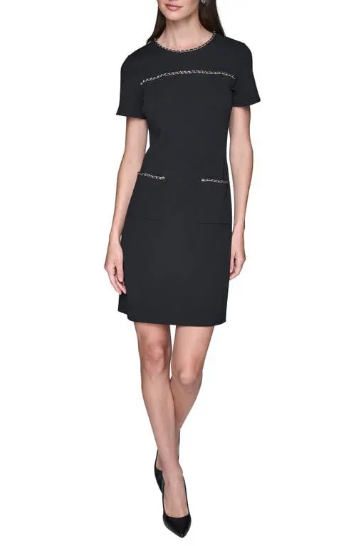 Karl Lagerfeld Paris Chain Embellished Scuba Crepe Sheath Dress - Black
