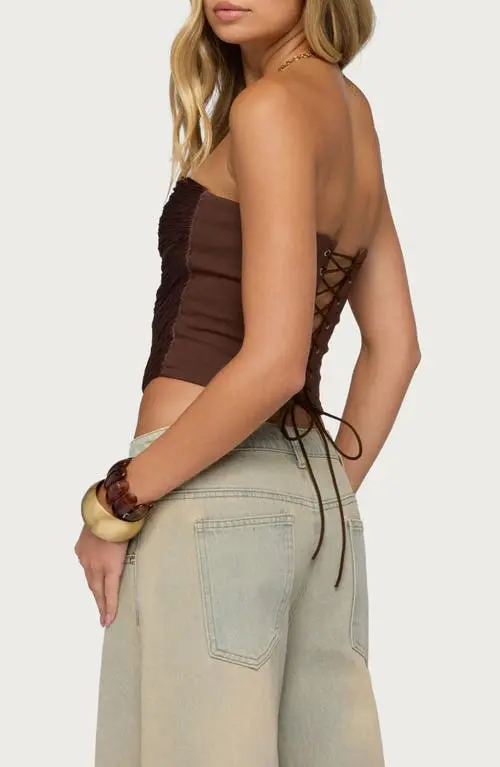 EDIKTED Raddix Fringe Strapless Corset Top