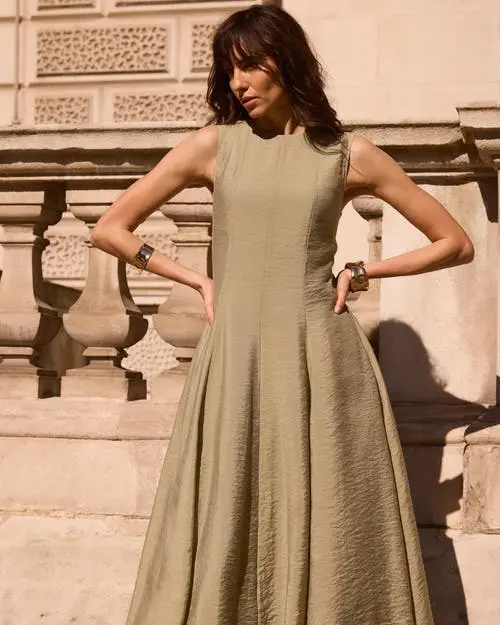 Mint Velvet Luxe Sleeveless Midi Dress - Khaki