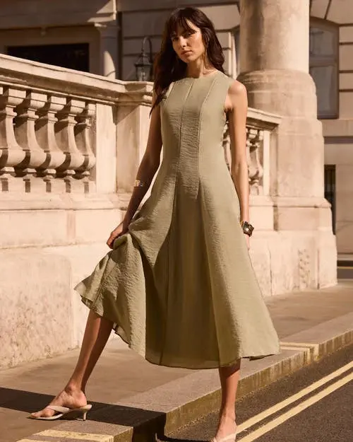 Mint Velvet Luxe Sleeveless Midi Dress - Khaki