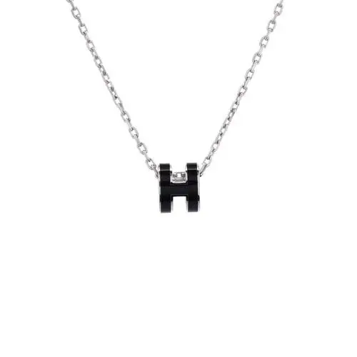 Hermès Pop H Pendant Chain Necklace Metal And Enamel Mini - Black