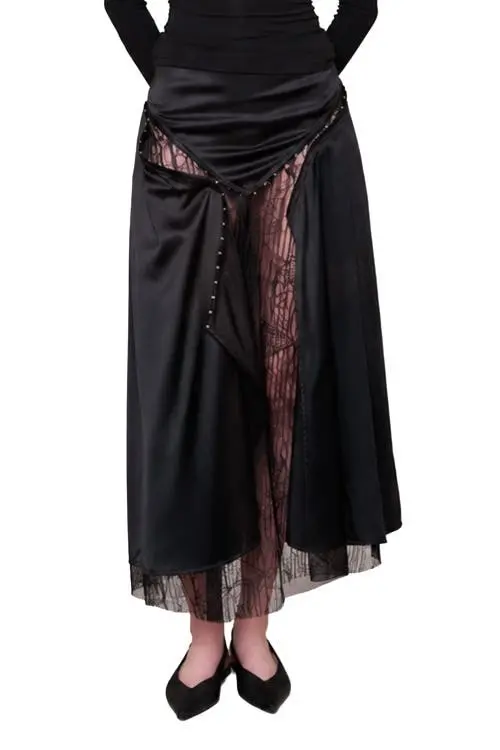 PCFG Party Edit Lace Panel Satin Maxi Skirt