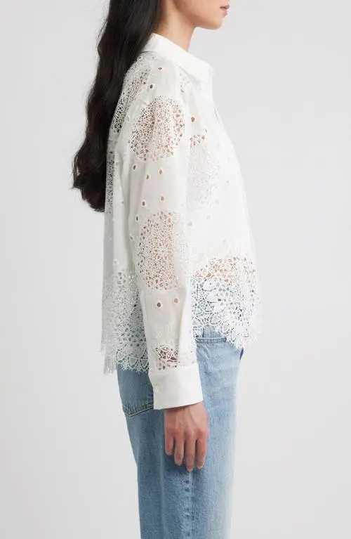 CISSA Embroidered Eyelet Lace Button Down Shirt