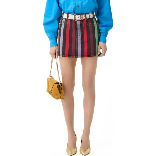 Versace Striped Denim Mini Skirt - Black Multi