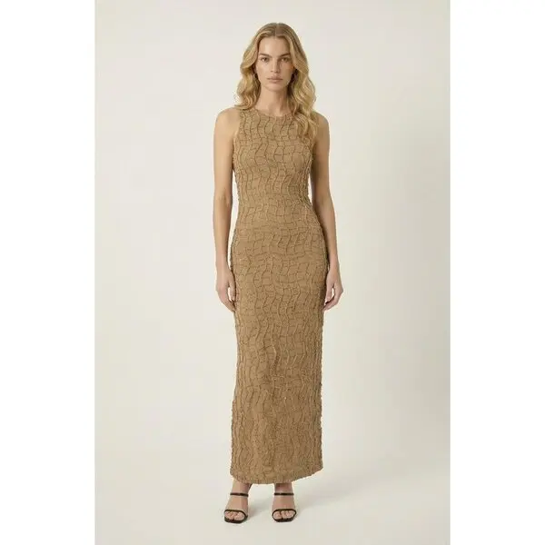 MODENAIRE Round Neck Bodycon Dress - Coffee