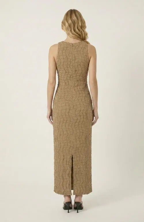 MODENAIRE Round Neck Bodycon Dress - Coffee
