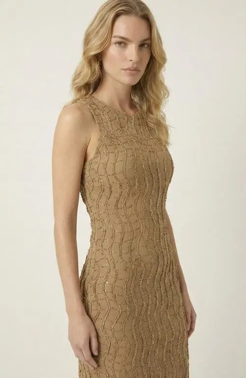MODENAIRE Round Neck Bodycon Dress - Coffee