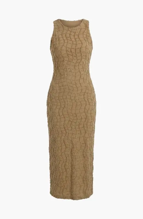 MODENAIRE Round Neck Bodycon Dress - Coffee