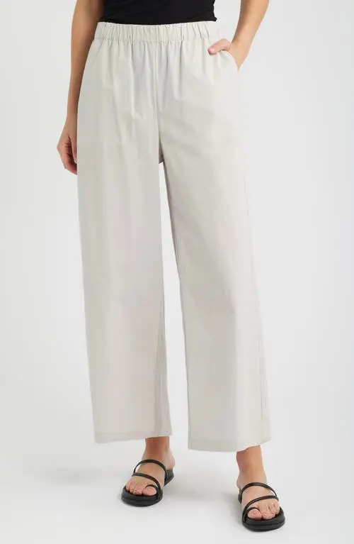 Eileen Fisher Stretch Cotton Poplin Wide Leg Ankle Pants - Chalk