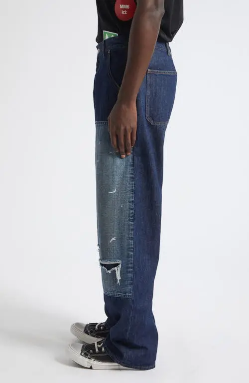 MAISON MARGIELA Paneled Straight Leg Jeans With Ripped Knee Detail