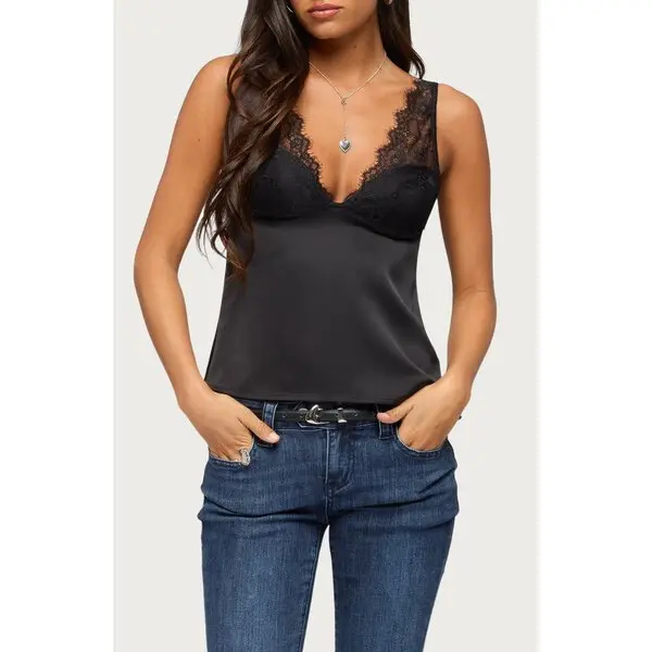 EDIKTED Vikkey Lace Trim Satin Tank