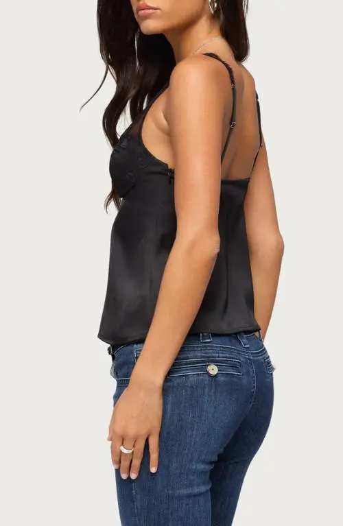 EDIKTED Vikkey Lace Trim Satin Tank